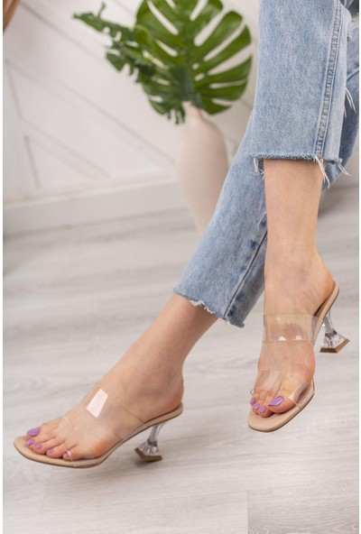 Muggo Claire Kadın Şeffaf Topuklu Terlik