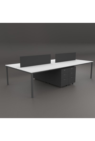 Akr Ofis Ear Dörtlü Workstation Etajerli