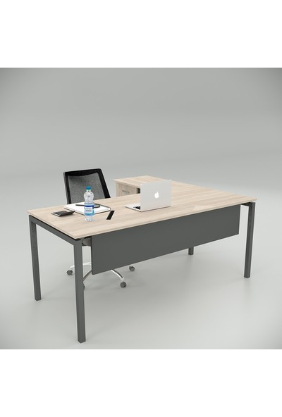 Akr Ofis Ear Çalışma Masası Keson Etajerli Meşe