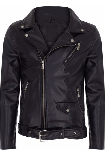 Belirtilmemiş Erkek Siyah Iç Cepli Kemerli Deri Ceket Belirtilmemiş Erkek Siyah Iç Cepli Kemerli Deri Ceket