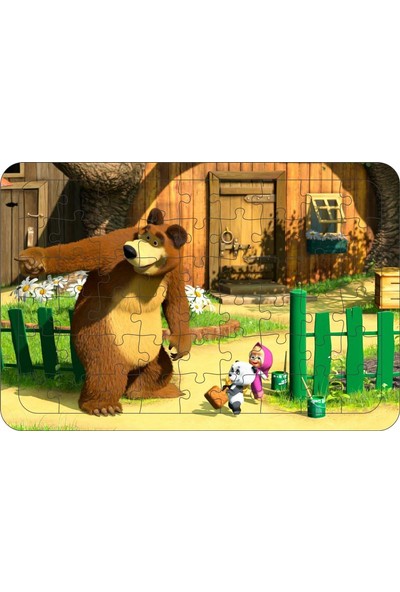 Güven Serigrafi Maşa ile Koca Ayı 5 54 Parça Çerçeveli Ahşap Puzzle Yapboz