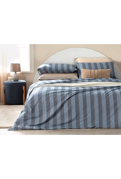 Linea Bold Stripe Twill Çift Kişilik Nevresim Takımı 200X220 cm Lacivert