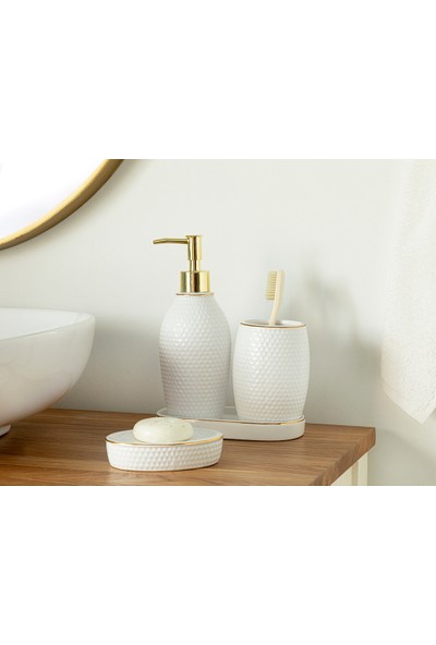 English Home Rich 4'lü Banyo Setı 8X20+8X11+12X8X3+16X9X2 cm Beyaz – Gold English Home Rich 4'lü Banyo Setı 8X20+8X11+12X8X3+16X9X2 cm Beyaz – Gold