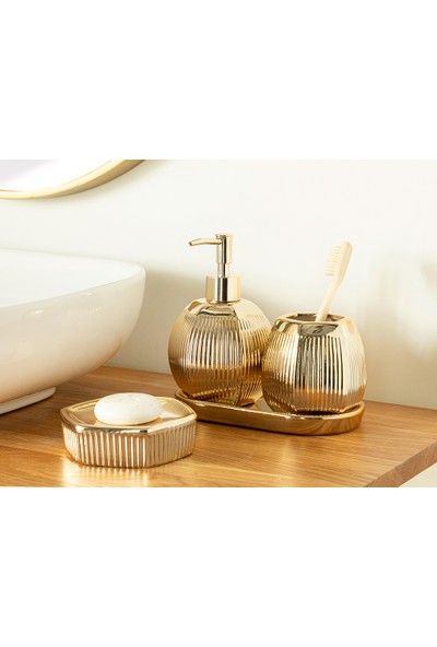 Rita 4'lü Banyo Setı 10X16+9X9+11,5X3,5+19X10X2 cm Gold Rita 4'lü Banyo Setı 10X16+9X9+11,5X3,5+19X10X2 cm Gold