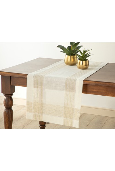 Rabecca %5 Keten %95 Polyester Linen Runner 45X140 cm Beyaz – Gold Rabecca %5 Keten %95 Polyester Linen Runner 45X140 cm Beyaz – Gold