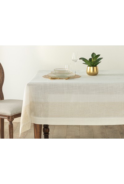 English Home Rabecca %5 Keten %95 Polyester Linen Masa Örtüsü 150 x 200 cm Beyaz – Gold English Home Rabecca %5 Keten %95 Polyester Linen Masa Örtüsü 150 x 200 cm Beyaz – Gold