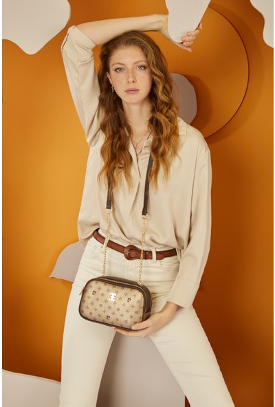 Pierre Cardin Altın Monogram Kadın Çapraz Çanta 05PO22Y1563-MN A