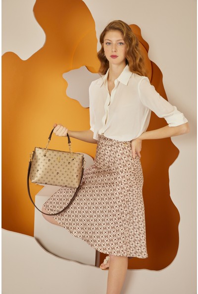 Pierre Cardin Altın Monogram Kadın Omuz Çantası 05PO22Y1561-MN A Pierre Cardin Altın Monogram Kadın Omuz Çantası 05PO22Y1561-MN A