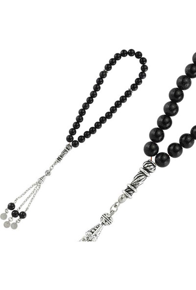 Gumush Doğaltaş Metal Püsküllü Mavi Yıldız Taşı Tesbih