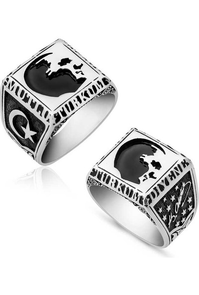 Gumush Gümüş Ne Mutlu Türküm Diyene Yazılı Atatürk Silüeti Erkek Yüzük