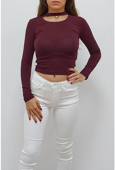 Sue Önü Açık Kalpli Body Bordo