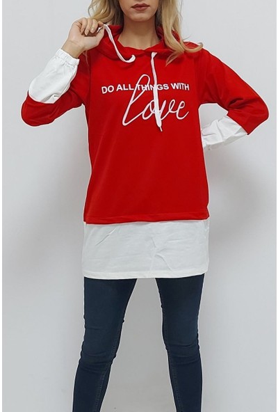 Sue Love Baskılı Tunik Kırmızı
