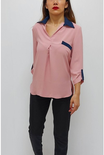 Sue Pensli Mavi Yakalı Gömlek Gülkurusu