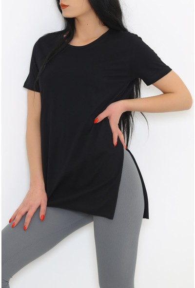 Bernam Butik Yırtmaçlı Penye Tunik Tişört Siyah Bernam Butik Yırtmaçlı Penye Tunik Tişört Siyah