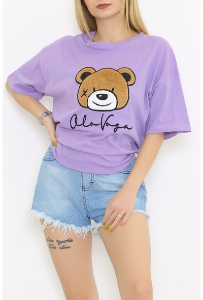 Bernam Butik Ayıcık Işlemeli Tişört Lila Bernam Butik Ayıcık Işlemeli Tişört Lila