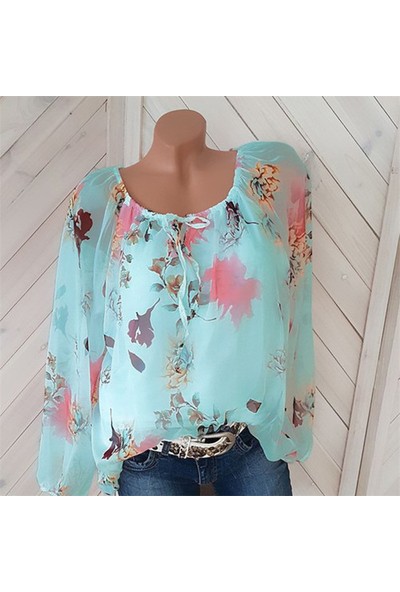 Palyshery Kadın Çiçekli Uzun Kollu T-Shirt Üstler (Yurt Dışından) Palyshery Kadın Çiçekli Uzun Kollu T-Shirt Üstler (Yurt Dışından)