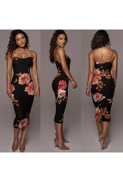 Moda Yakamoz Çiçek Desenli Dalgıç Kumaş Dantel Detay Askılı Elbise Moda Yakamoz Çiçek Desenli Dalgıç Kumaş Dantel Detay Askılı Elbise