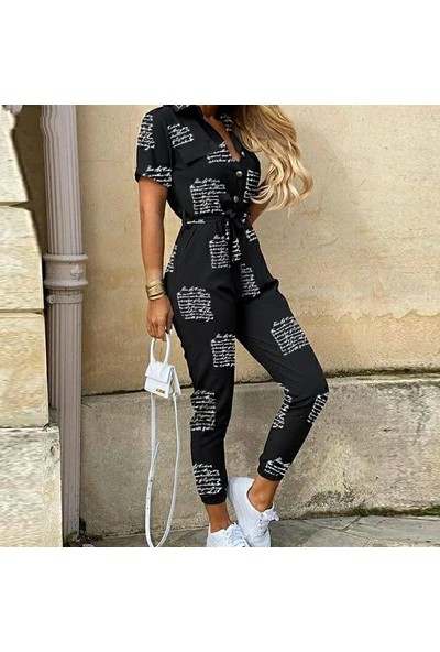 Moda Yakamoz Moskrep Dokuma Kumaş Düğmeli Yazı Detay Tulum Moda Yakamoz Moskrep Dokuma Kumaş Düğmeli Yazı Detay Tulum