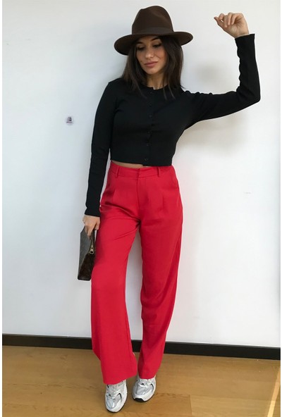 4 Sisters Fashion Kırmızı Pilili Palazzo Pantolon