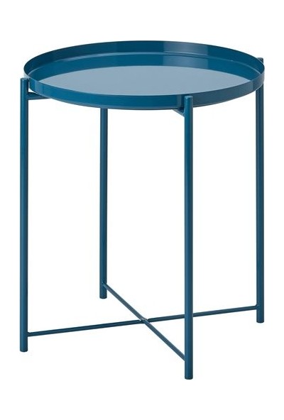 İkea Tepsili Sehpa, Yuvarlak Mavi Renk Meridyendukkan Çıkarılabilir Tepsi - Modern Sehpa 45X53 cm