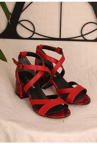 Erbilden Mesh Kırmızı Cilt Topuklu Ayakkabı