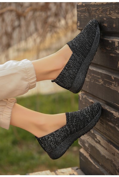 Erbilden Siyah Triko Babet Ayakkabı