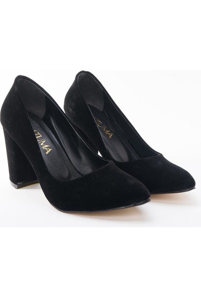 Erbilden Leon Siyah Süet Topuklu Ayakkabı