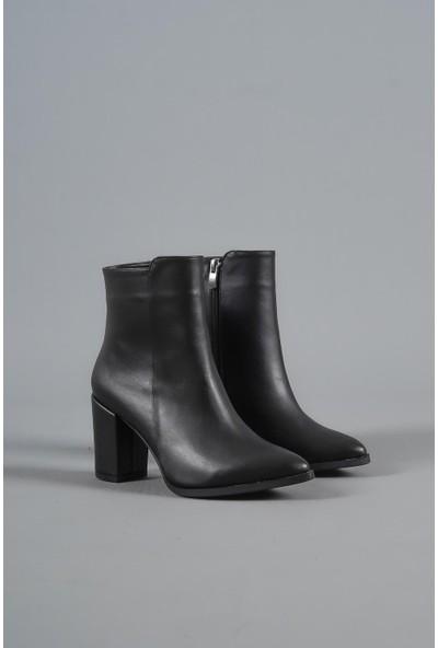 Shoecide Kadın Len Cilt Fermuarlı Topuklu Bot