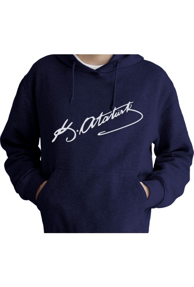 Gzl Teks Kemal Atatürk Imza Baskılı Kapüşonlu Cepli Sweatshirt Gzl Teks Kemal Atatürk Imza Baskılı Kapüşonlu Cepli Sweatshirt