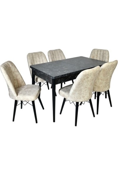 Asel Mobilya Siyah Gold Açılır Kelebek Yemek Masası Takımı-6 Sandalyeli Mutfak Masası Asel Mobilya Siyah Gold Açılır Kelebek Yemek Masası Takımı-6 Sandalyeli Mutfak Masası