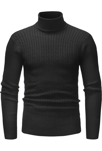 Erkek Yüksek Boyun Sıcak Basic Triko Kazak