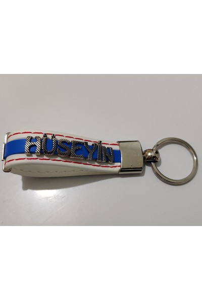Ascellus Isimli Anahtarlık (Beyaz Kayış Üzeri Kırmızı Dikiş) Mavi Renk