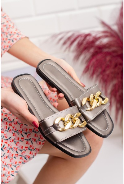 ModaFrato Smt Zincir Kadın Terlik Dış Mekan ve Ev Terliği