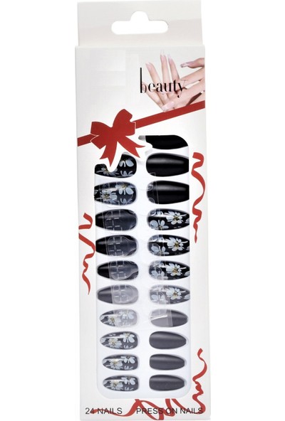 Shushu 24 Lü Takma Tırnak Slikon Yapışkanlı(Siyah +Desenli) Shushu 24 Lü Takma Tırnak Slikon Yapışkanlı(Siyah +Desenli)