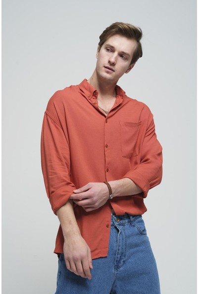 Oksit Claudio Tek Cep Viskon Erkek Oversize Gömlek