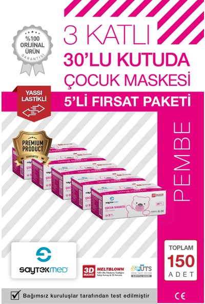 Saytek Med Saytekmed Meltblown Filtreli Premium Pembe Çocuk Maskesi (5 Kutu/150 Adet) Saytek Med Saytekmed Meltblown Filtreli Premium Pembe Çocuk Maskesi (5 Kutu/150 Adet)