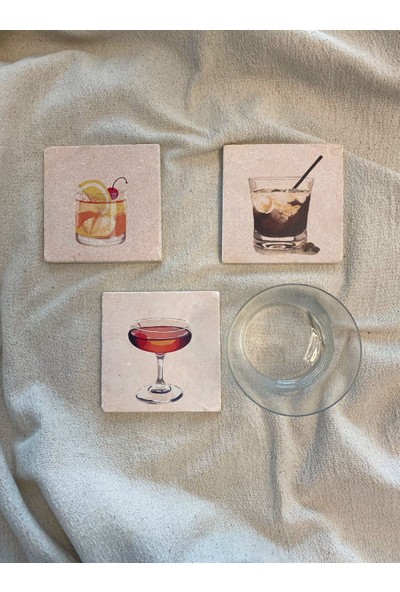 Sukhse Cocktail Doğal Taş Bardak Altlığı 3'lü Set