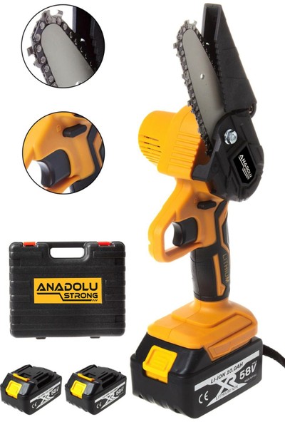 Anadolu Strong 58V Max Çift Akülü Metal Şanzıman Şarjlı Budama Testeresi Taşıma Çantalı 10 cm Palalı Anadolu Strong 58V Max Çift Akülü Metal Şanzıman Şarjlı Budama Testeresi Taşıma Çantalı 10 cm Palalı