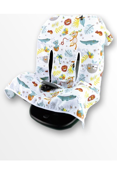 Ponçikya Organik Pamuk Müslin Oto Koltuğu Kılıfı - Maymunlar Ponçikya Organik Pamuk Müslin Oto Koltuğu Kılıfı - Maymunlar