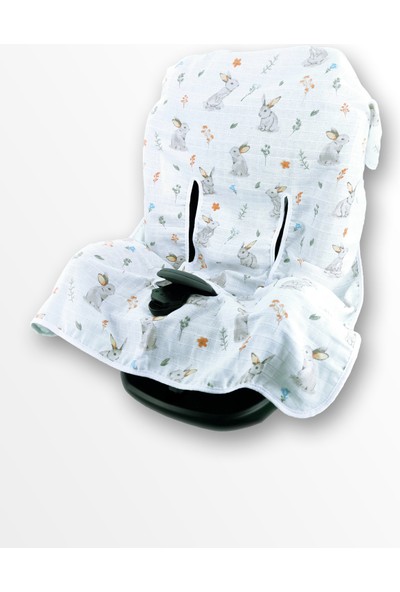 Ponçikya Organik Pamuk Müslin Oto Koltuğu Kılıfı - Tavşanlar Ponçikya Organik Pamuk Müslin Oto Koltuğu Kılıfı - Tavşanlar