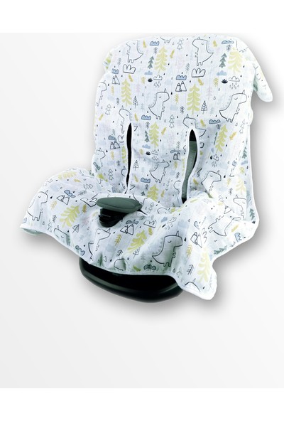 Ponçikya Organik Pamuk Müslin Oto Koltuğu Kılıfı - Sarı Dinozor Ponçikya Organik Pamuk Müslin Oto Koltuğu Kılıfı - Sarı Dinozor