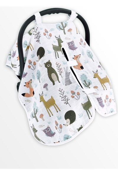 Ponçikya Pencereli Organik Müslin Puset Örtüsü - Sevimli Orman