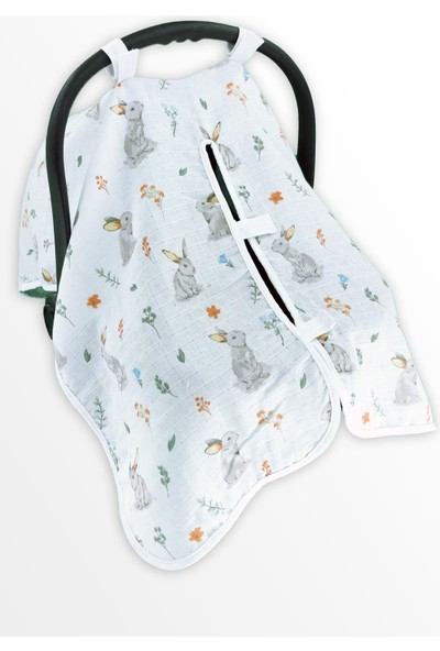 Ponçikya Pencereli Organik Müslin Puset Örtüsü - Doğadaki Tavşanlar