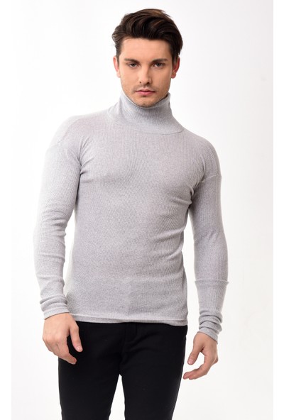 Belifanti Collection Erkek Balıkçı Yaka Boğazlı Slim Fit Kazak Gri