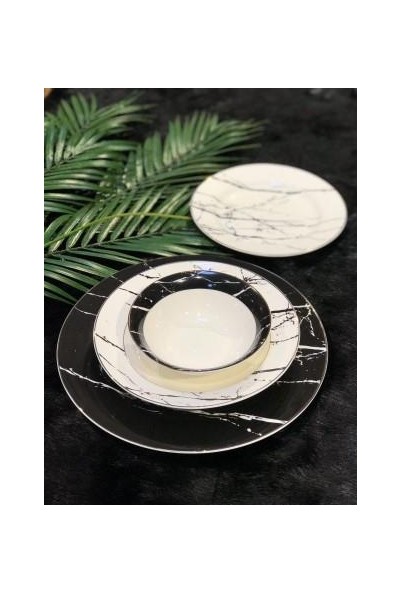 Vitale Bone Chına Mermer Desenli 24 Parça Yemek Takımı