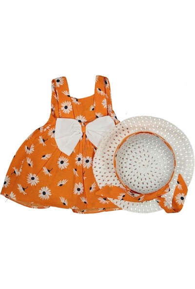 Kidex's Çiçekli Şapkalı Kız Bebek Elbise Turuncu