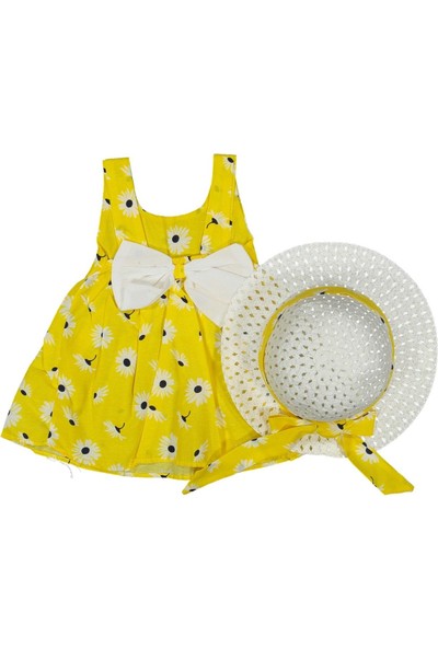 Kidex's Çiçekli Şapkalı Kız Bebek Elbise Sarı