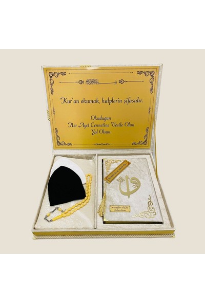 Değerli Hediyeler Orta Boy Reşal Kutulu Kuran 5’li̇ Set Krem Takkeli̇