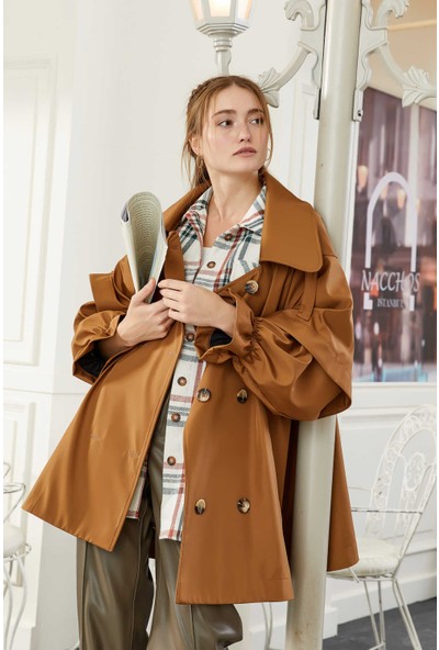 FW21 Omuz Detaylı Acı Kahve Trençkot FW21 Omuz Detaylı Acı Kahve Trençkot