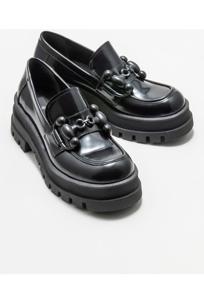 Elle Shoes Siyah Deri Kadın Loafer